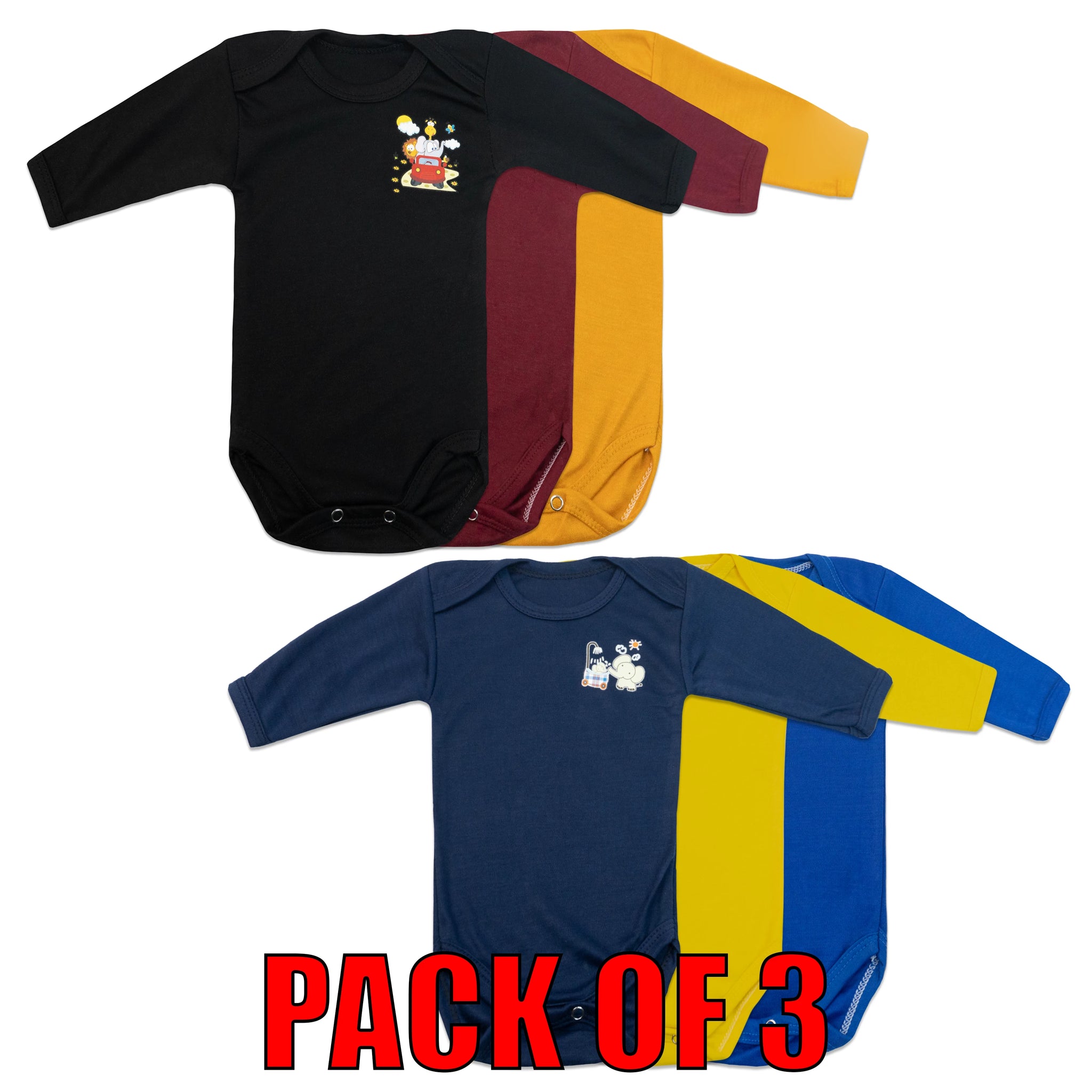 Full-Sleeve Legless Baby Rompers – Pack of 3